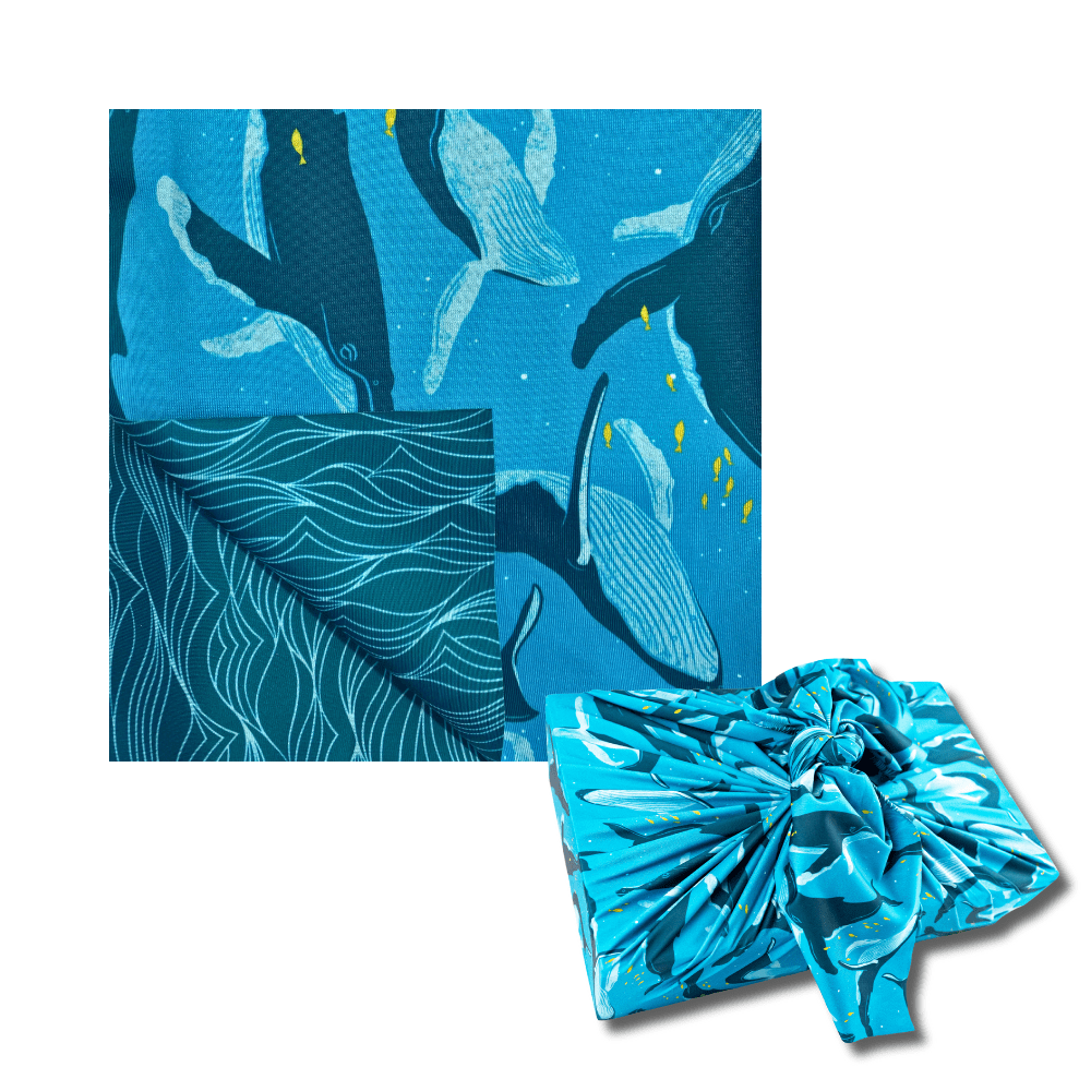 Large Reusable Cloth Furoshiki Gift Wrap | Whales & Waves – Shiki Wrap