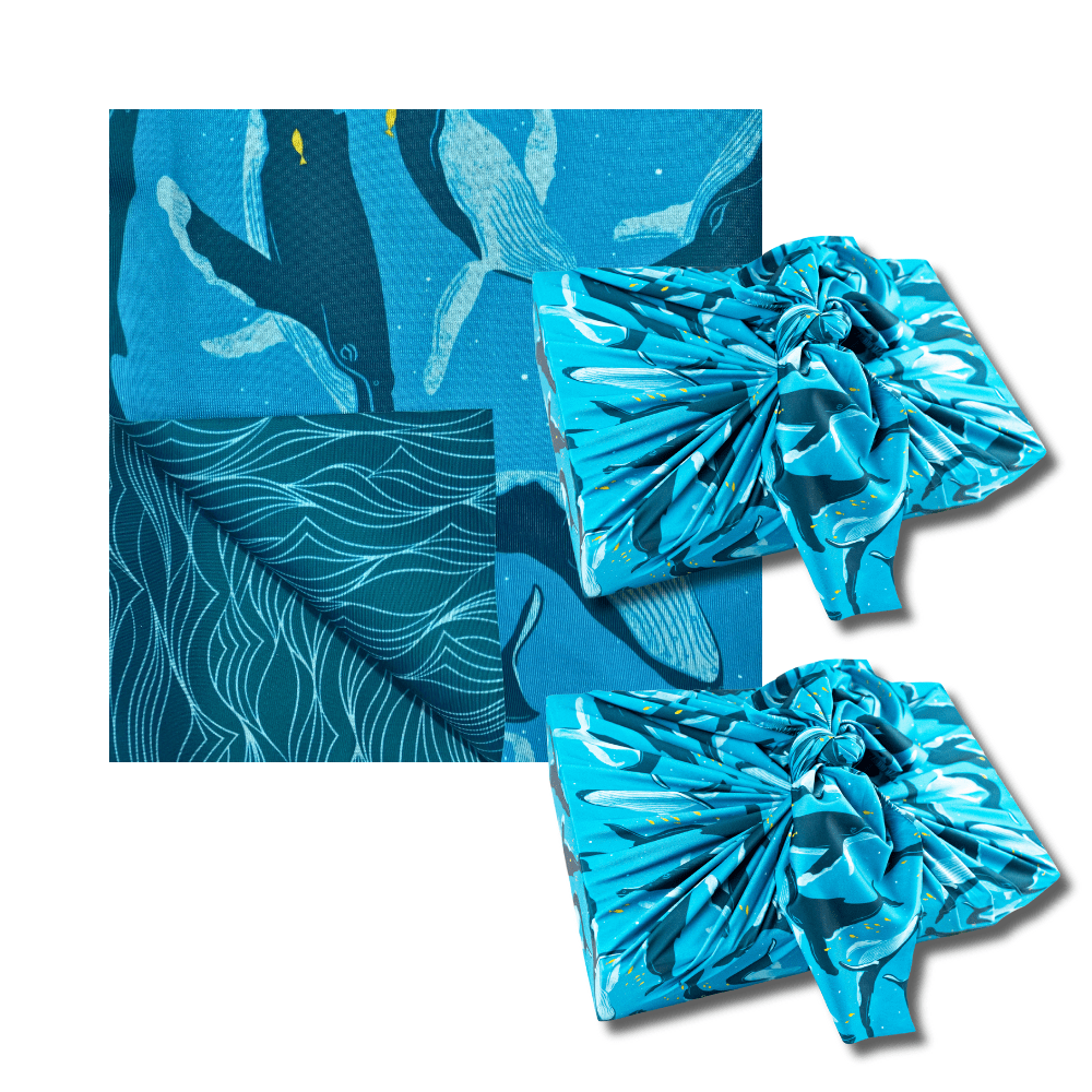 Set of 2 Large Reusable Cloth Furoshiki Gift Wrap | Whales & Waves ...