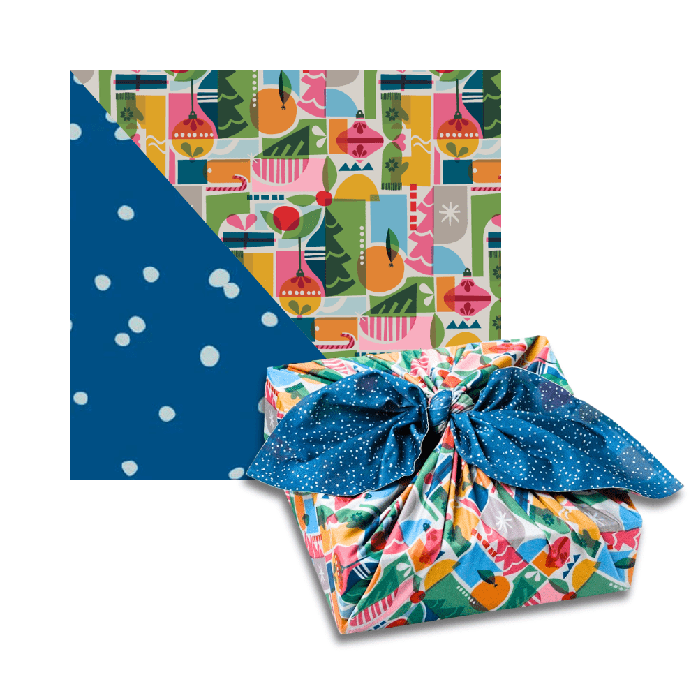 Large Reusable Cloth Furoshiki Gift Wrap | Holiday Shapes & Snow ...